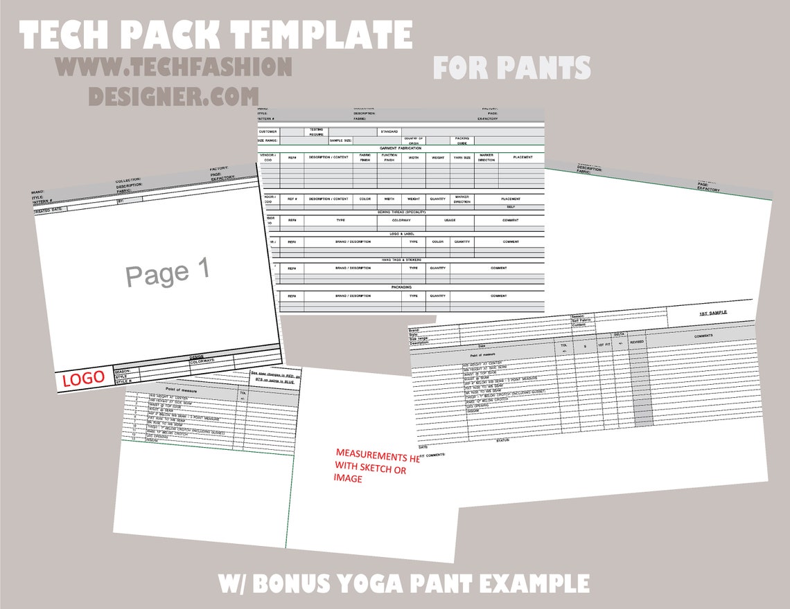 Pants Tech Pack Template: Fashion Design (excel) - Etsy