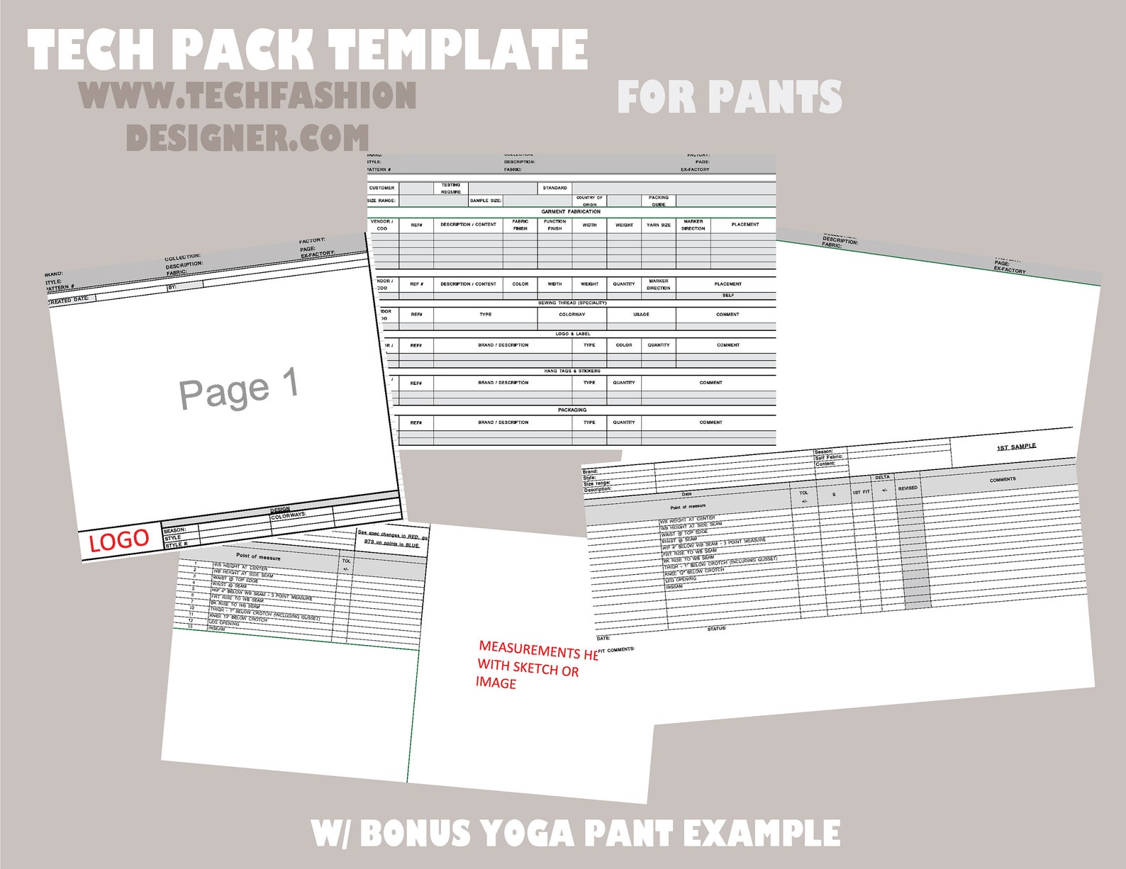 Pants Tech Pack Template: Fashion Design (excel) - Etsy