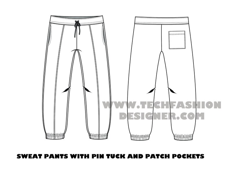 Sweatpants / Jogger Bundle Fashion Flat Sketch, Fashion Template ...