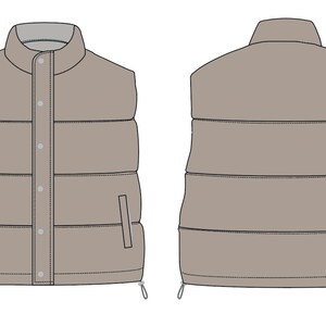 Streetwear Puffer Vest Tech Sketch: Fashion Flat (AI & PDF Digital ...