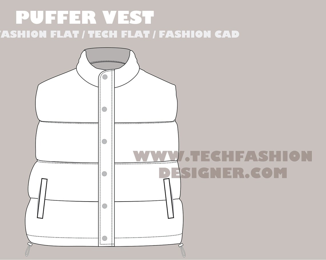 Streetwear Puffer Vest Tech Sketch: Fashion Flat (AI & PDF Digital ...