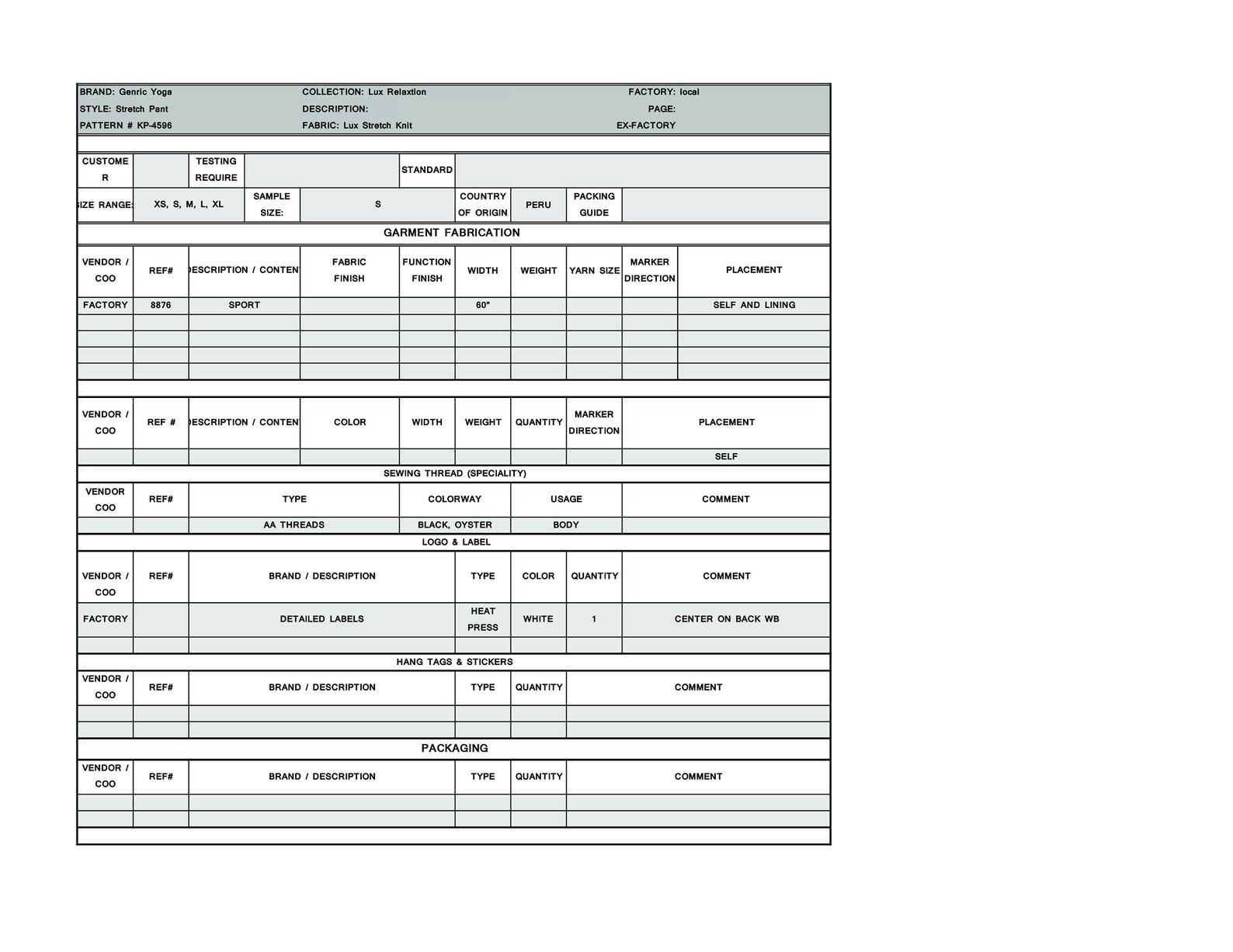 Pants Tech Pack Template: Fashion Design (excel) - Etsy