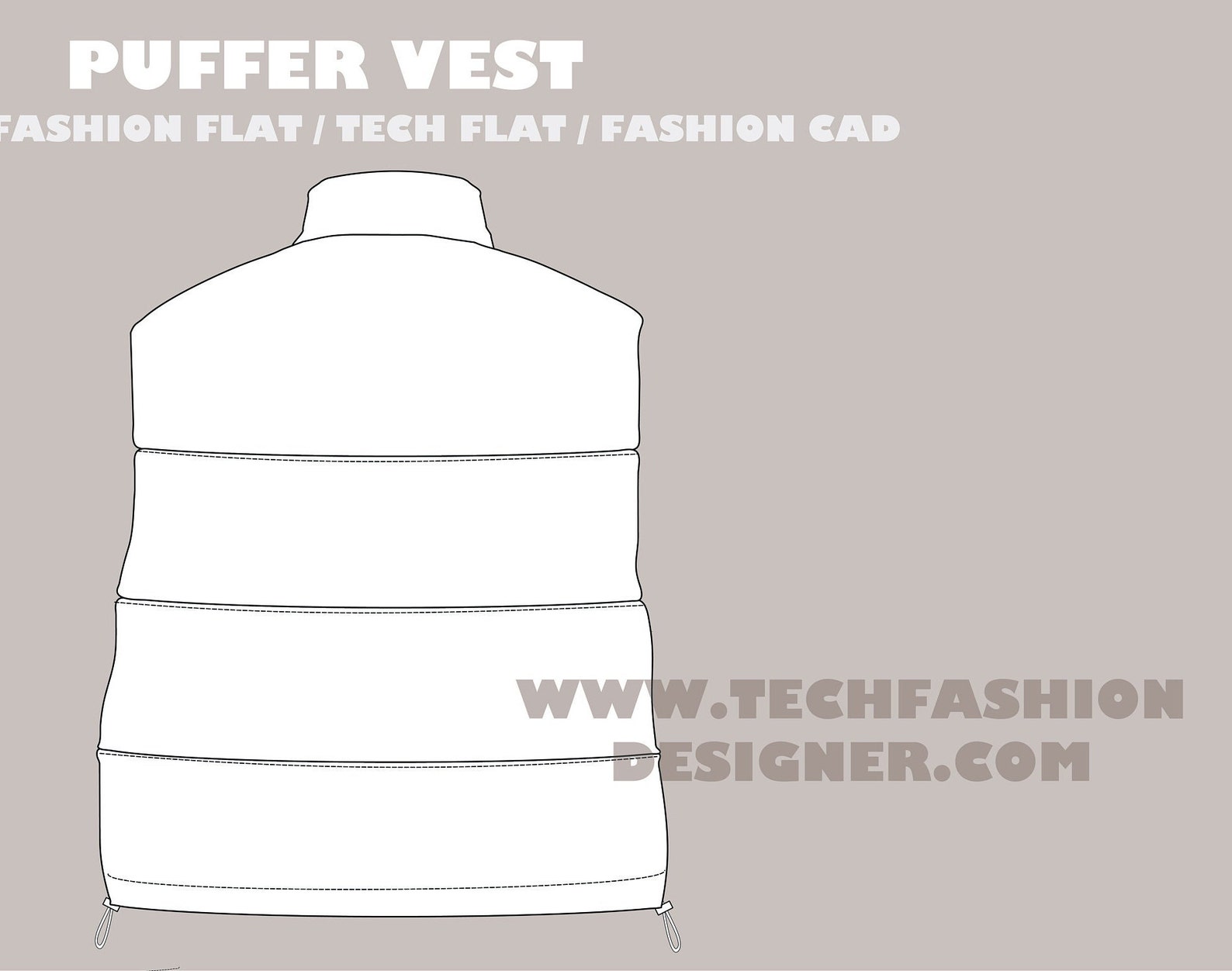 Streetwear Puffer Vest Tech Sketch: Fashion Flat (AI & PDF Digital ...