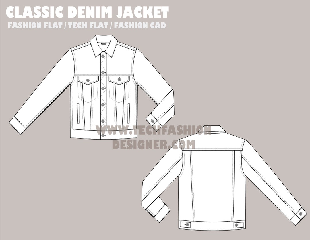 Classic Denim Jacket Jean Jacket Fashion Flat Sketch Fashion Template ...