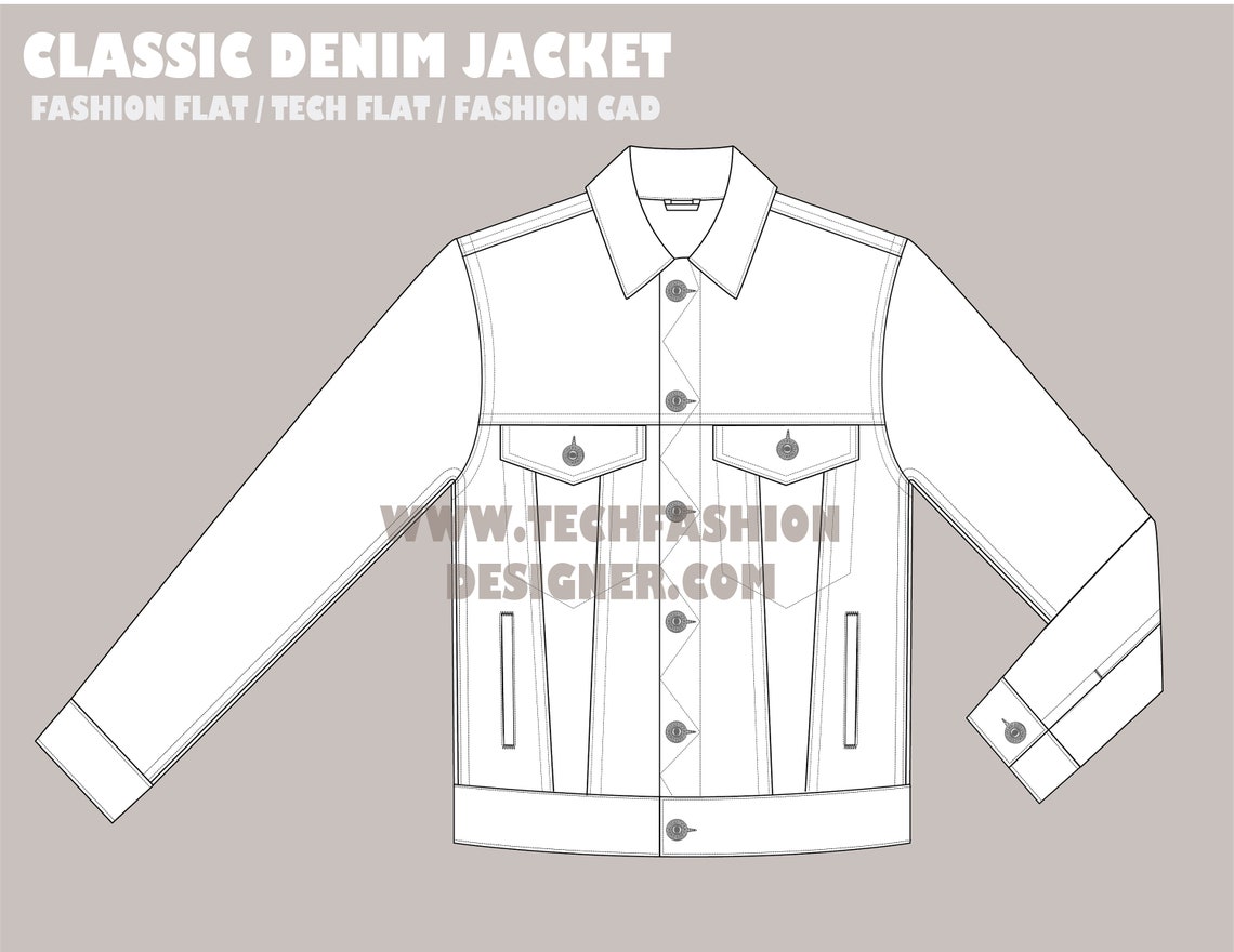 Classic Denim Jacket Jean Jacket Fashion Flat Sketch Fashion Template ...