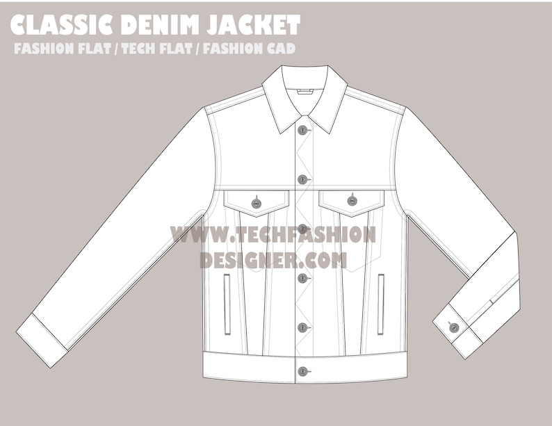 Classic Denim Jacket Jean Jacket Fashion Flat Sketch Fashion Template ...