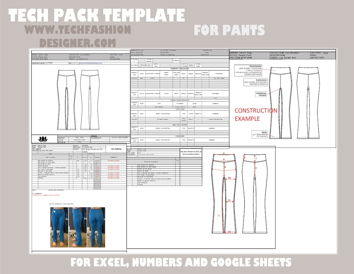Pants Tech Pack Template: Fashion Design (excel) - Etsy