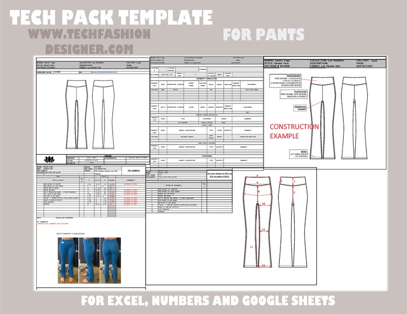 Pants Tech Pack Template: Fashion Design (excel) - Etsy