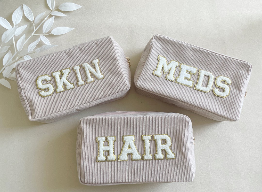 Personalized Chenille Letter Pouch Toiletry Custom Make up Pouches ...
