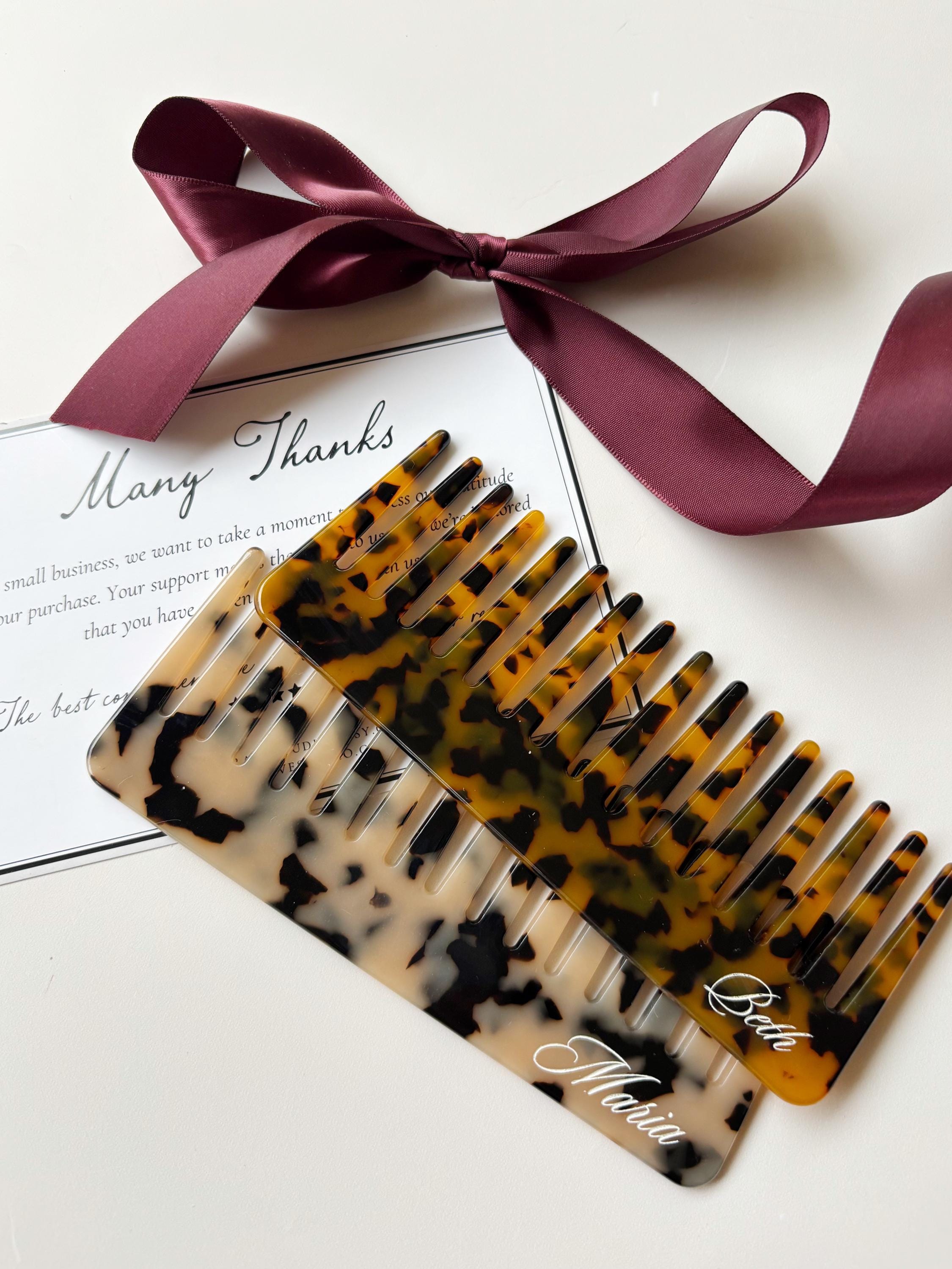 Engraved Tortoise Shell Hair Comb Gift Custom Name Detangler Brush for ...