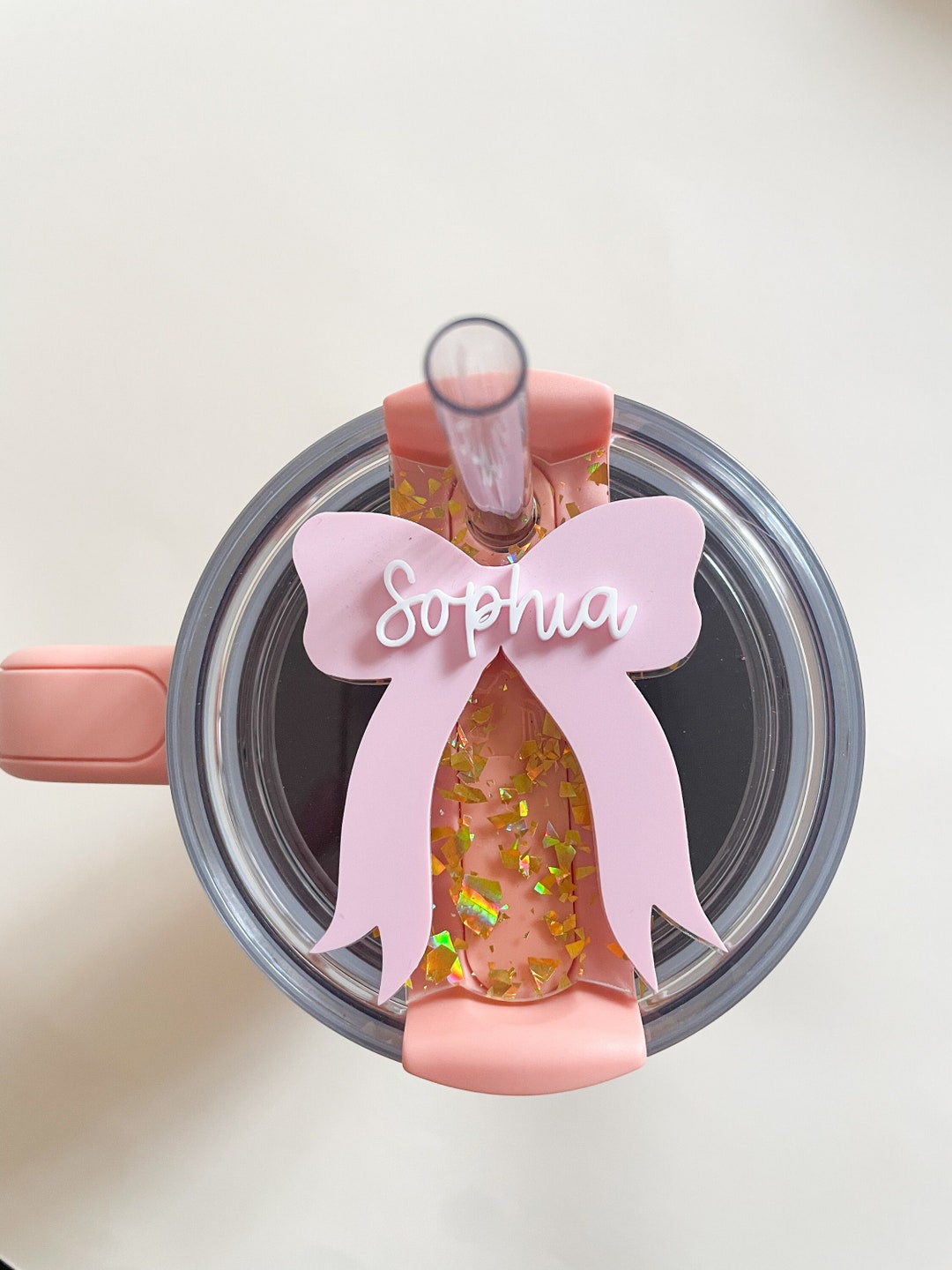 Personalized Tumbler Name Tag Bow Name Plate 40 Oz Tumbler Custom Bow ...