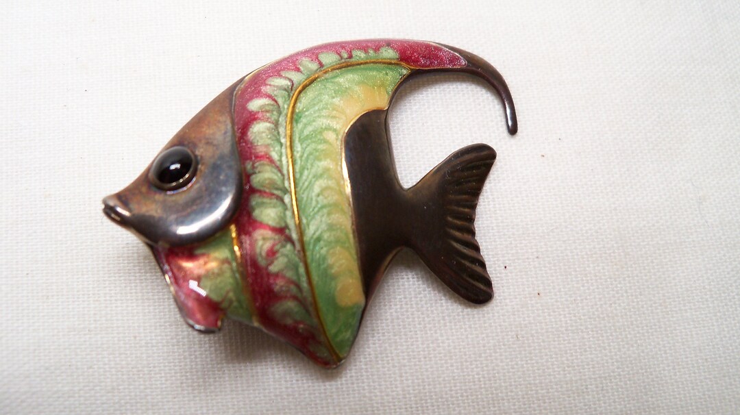 Unique .925 Italy Enameled Fish Pin Vintage - Etsy