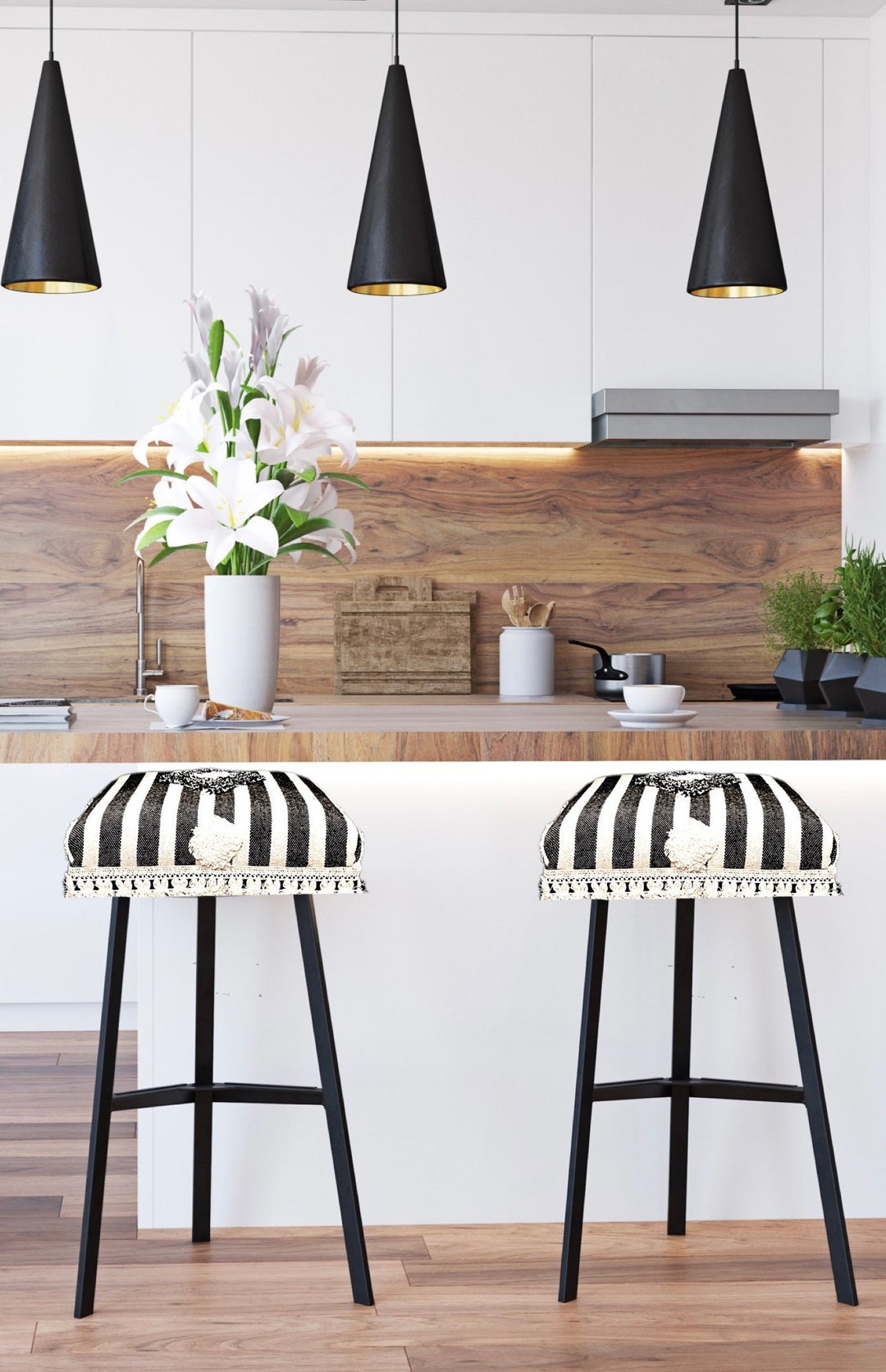 Customizable Boho Chic Counter Stool in Velvet Colorful & Backless ...