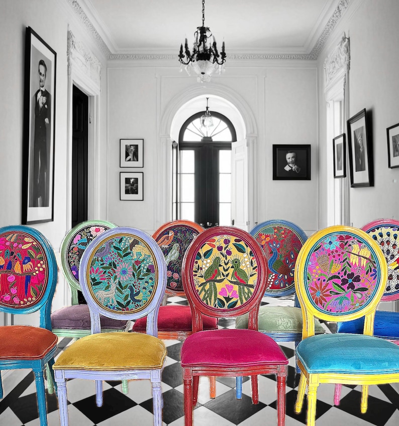 Hand-embroidered Mexican Textile Dining Chair: Bohemian Style - Etsy