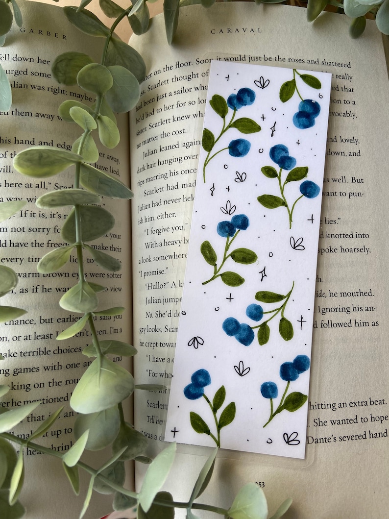 Hand-drawn Blueberry Bookmark: Laminated Botanical Design - Etsy
