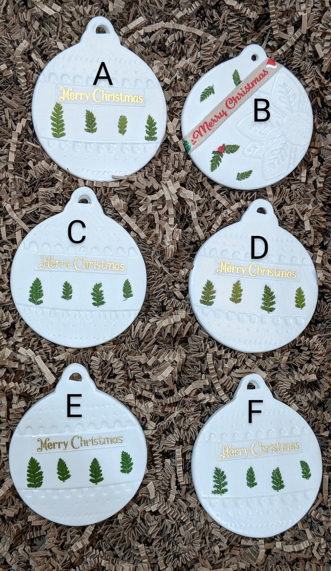 Natural Fern Christmas Ornaments, Pressed Flowers, Clay Ornaments ...