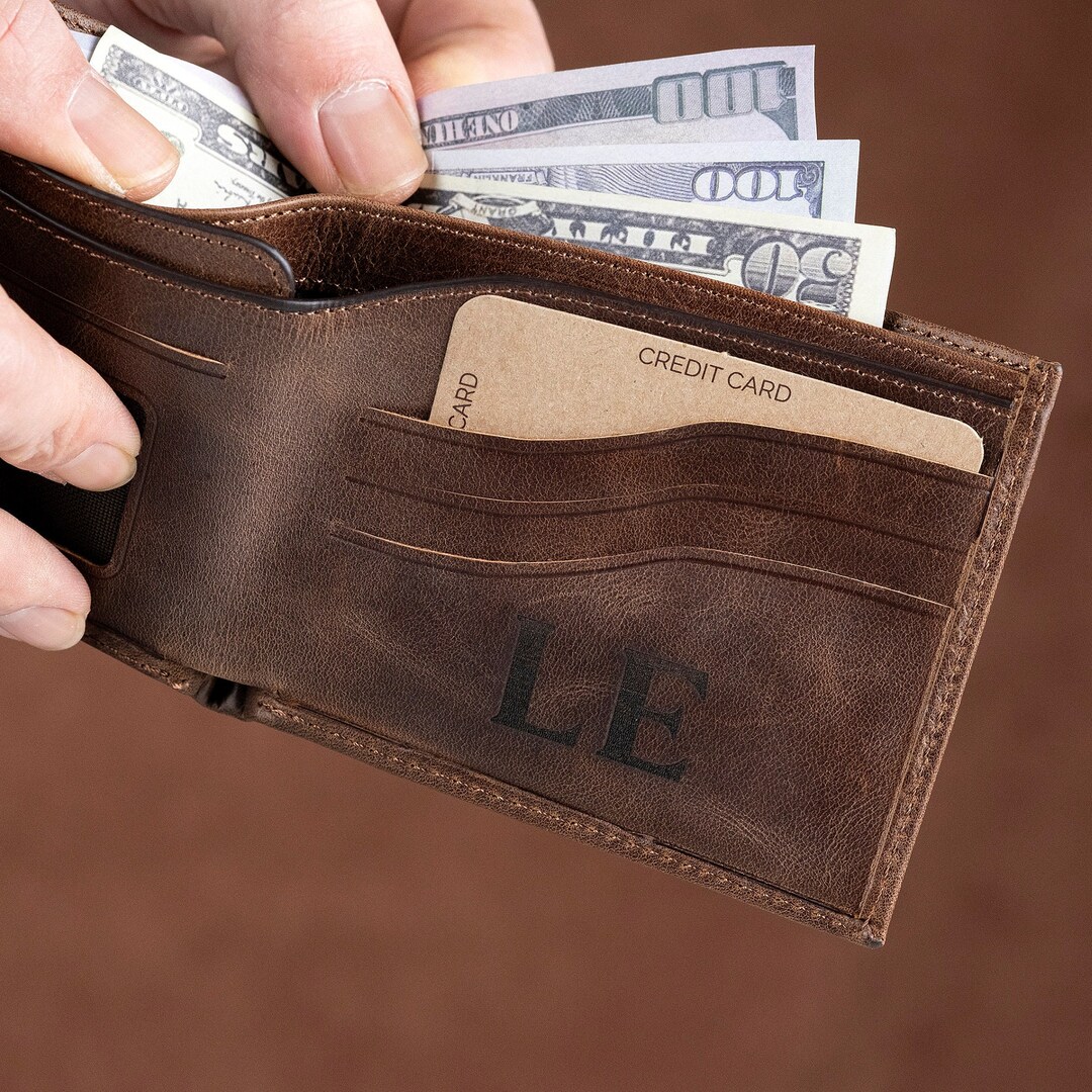 Monogram Genuine Brown Leather Wallet, Personalized Men's Wallet ...