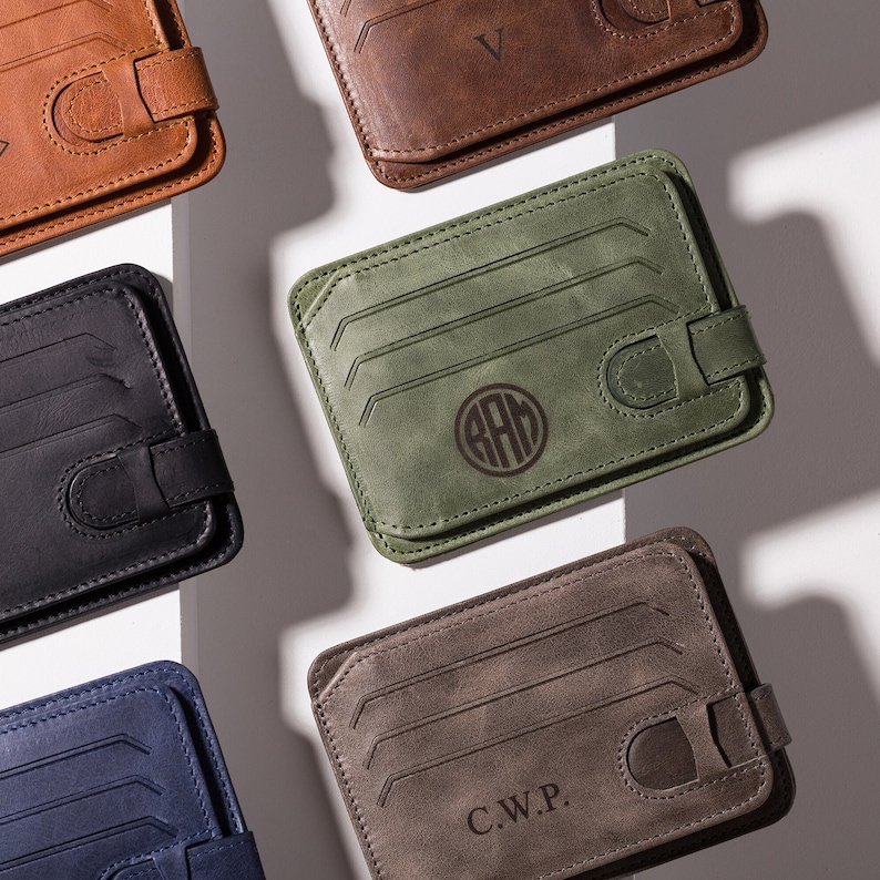 Personalized Leather Slim Wallet, Mini Credit Card Holder for Men ...