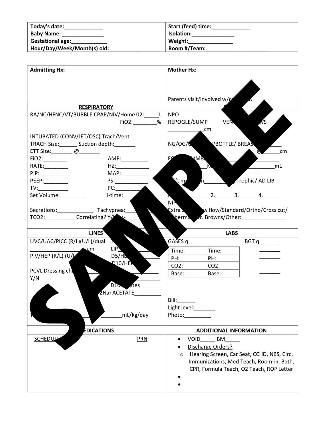 Neonatal Intensive Care Report Sheet - Etsy