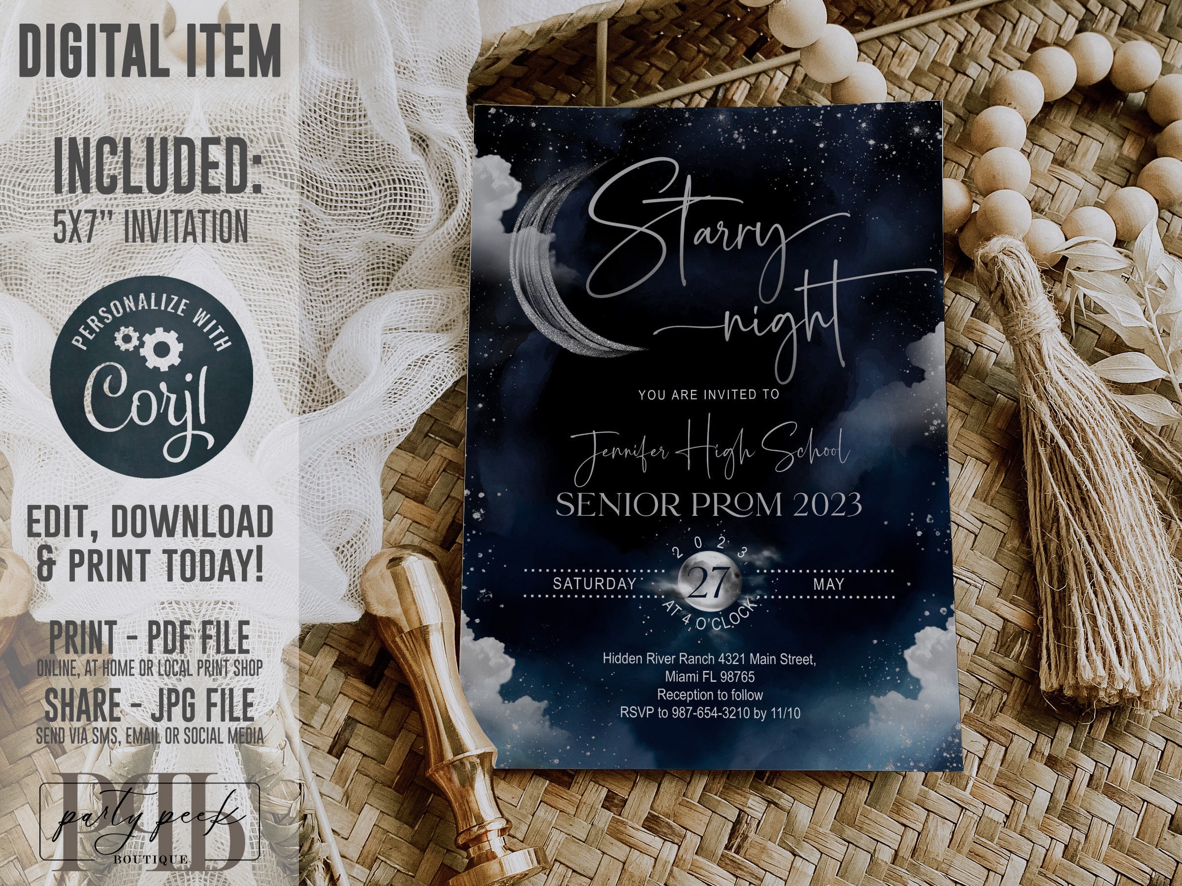 Editable Starry Night Invitation, Galaxy, Rustic Starry Night ...