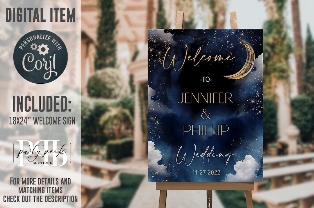Celestial Wedding Welcome Sign, Moon Wedding, Galaxy, Rustic Starry ...