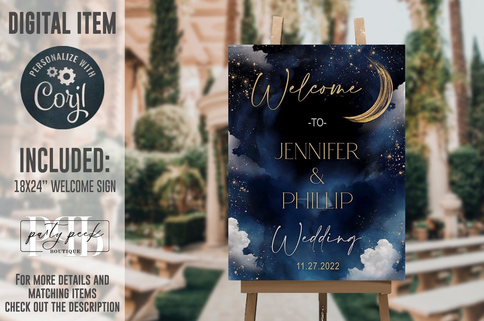 Celestial Wedding Welcome Sign, Moon Wedding, Galaxy, Rustic Starry ...