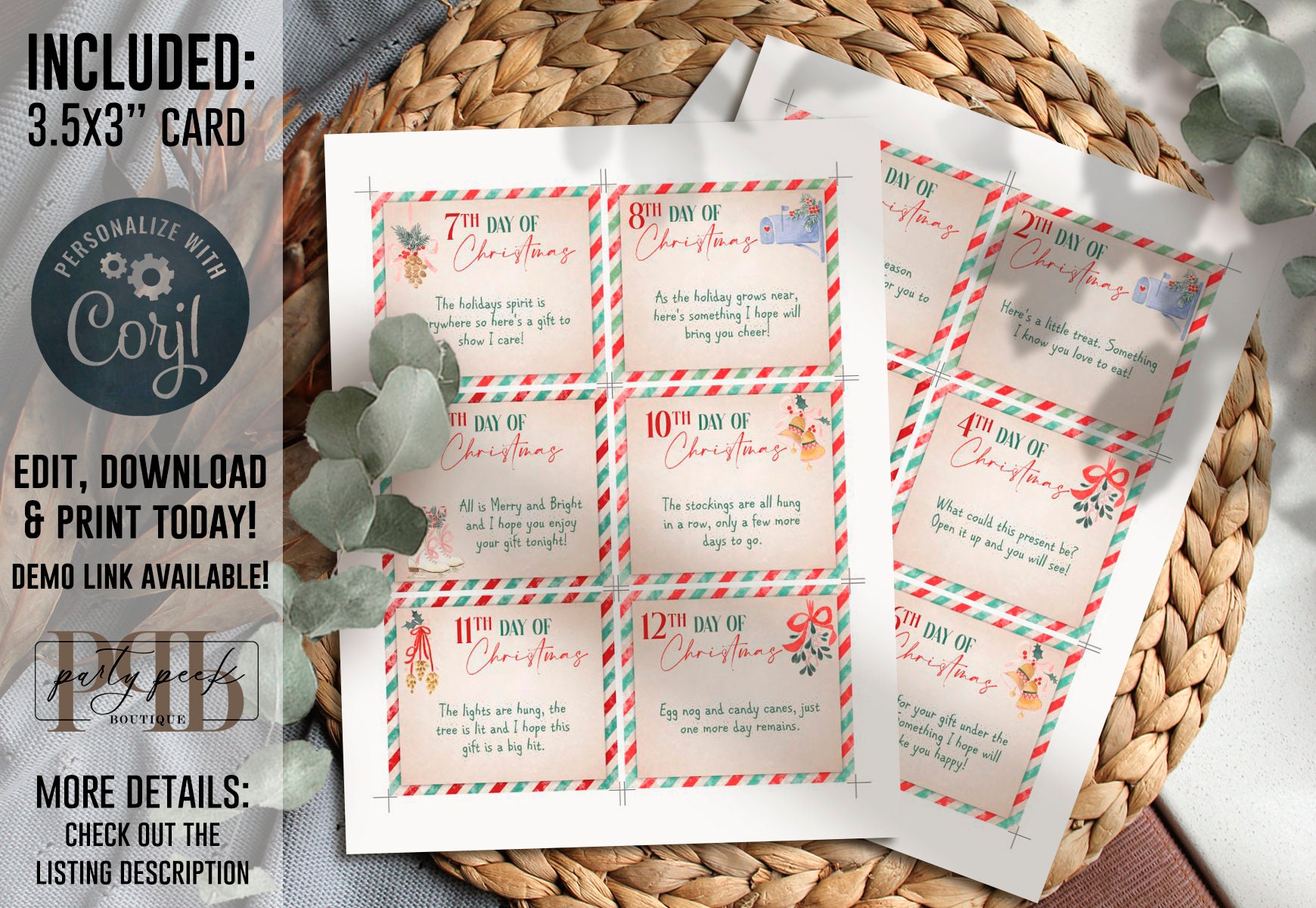 EDITABLE 12 Days of Christmas Cards, 12 Days of Christmas Gift Tags ...