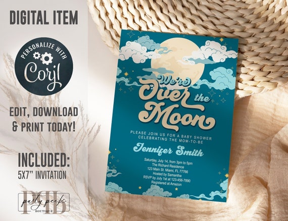 Editable We Are Over the Moon Baby Shower Invitation Retro - Etsy