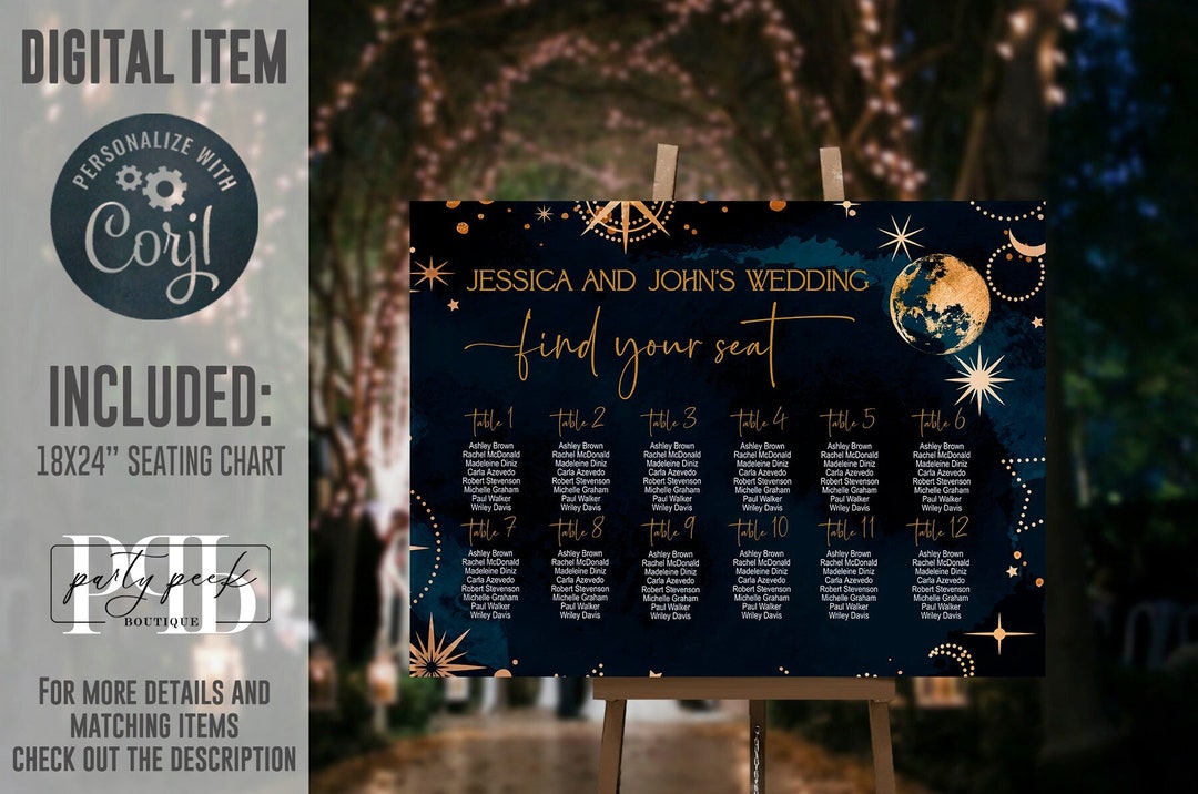 Celestial Wedding Seating Chart Sign, Moon Wedding, Galaxy, Rustic Starry Night Wedding, Digital ...