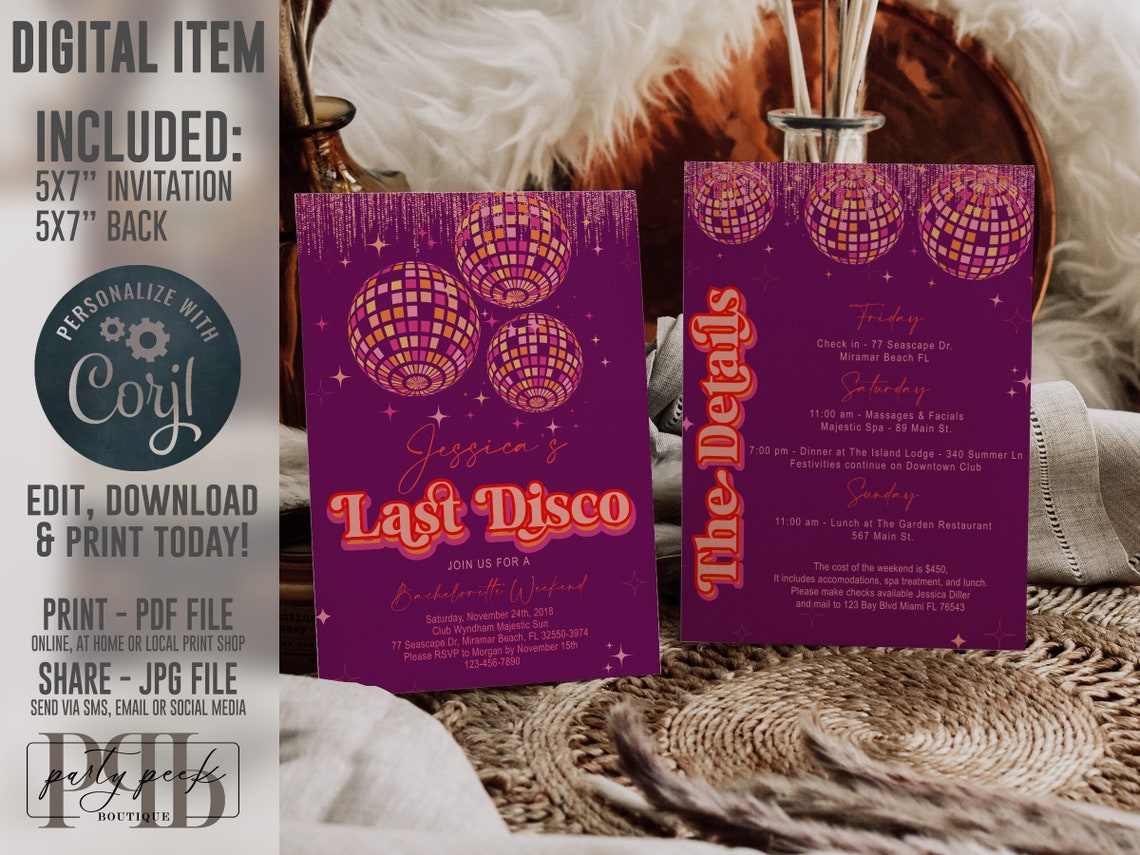 Editable Last Disco Bachelorette Invitation With Itinerary - Etsy