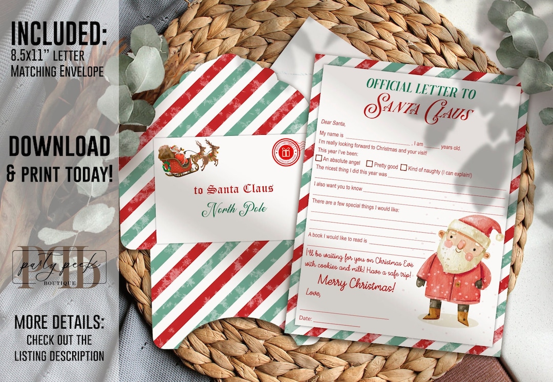 Letter to Santa Claus, Christmas Letter, Letter to Santa, Kit, Envelope ...