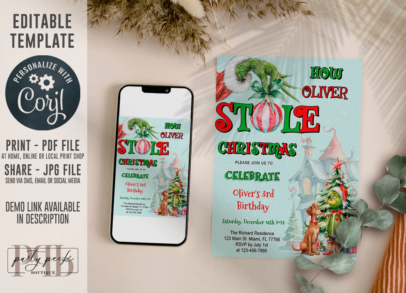 Guess Who Stole Christmas Invitation, Holiday Birthday Invites, Cartoon ...