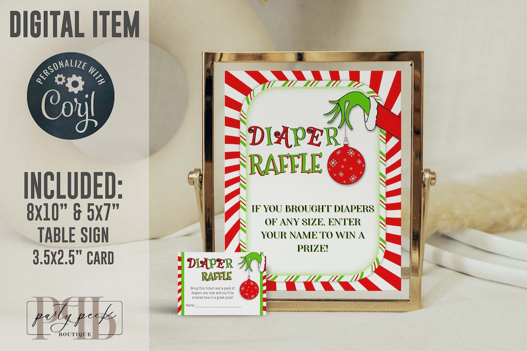 Editable Christmas Diaper Raffle Set, Sign and Card, Red Green Baby ...