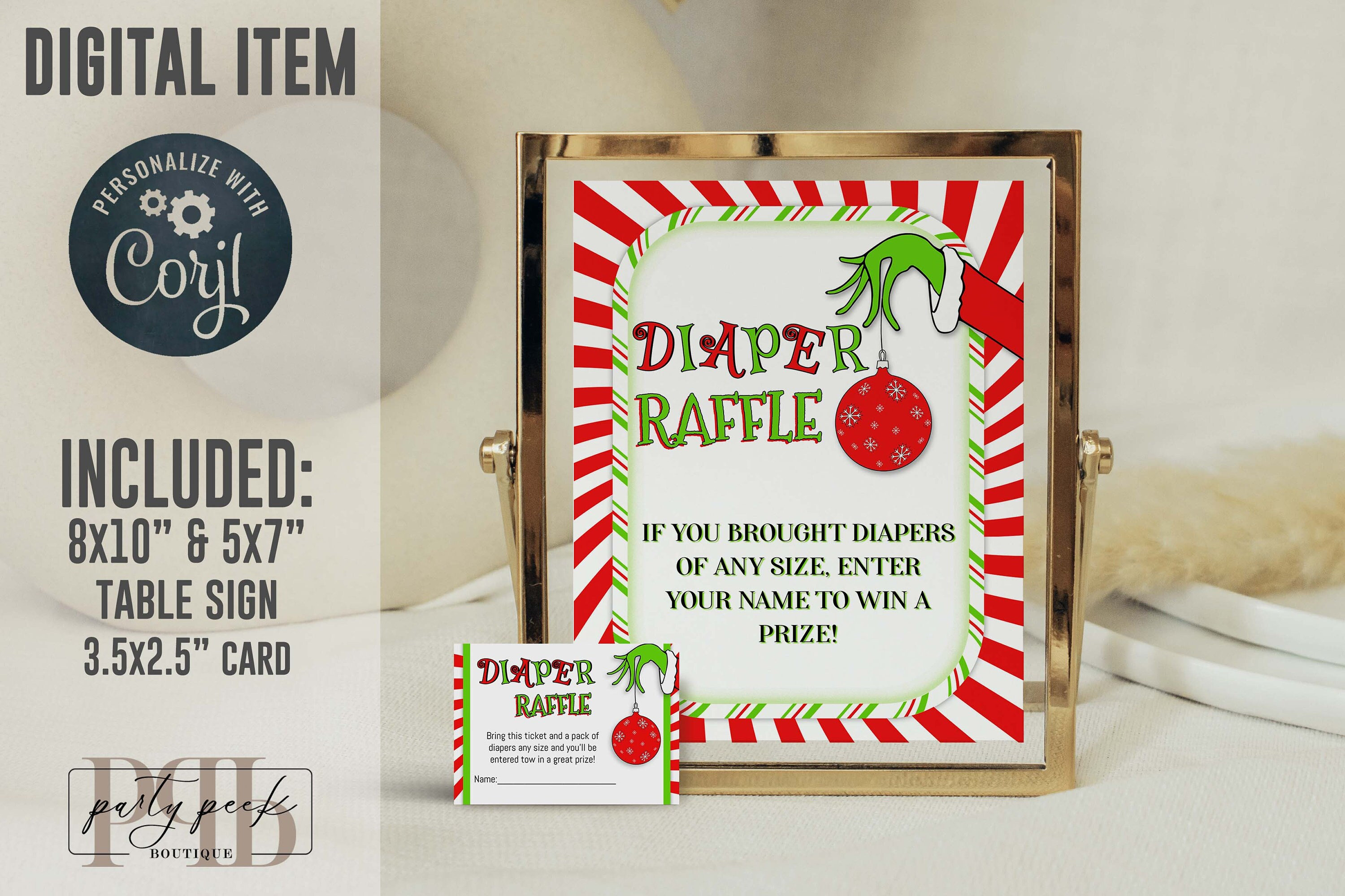 Editable Christmas Diaper Raffle Set, Sign and Card, Red Green Baby ...