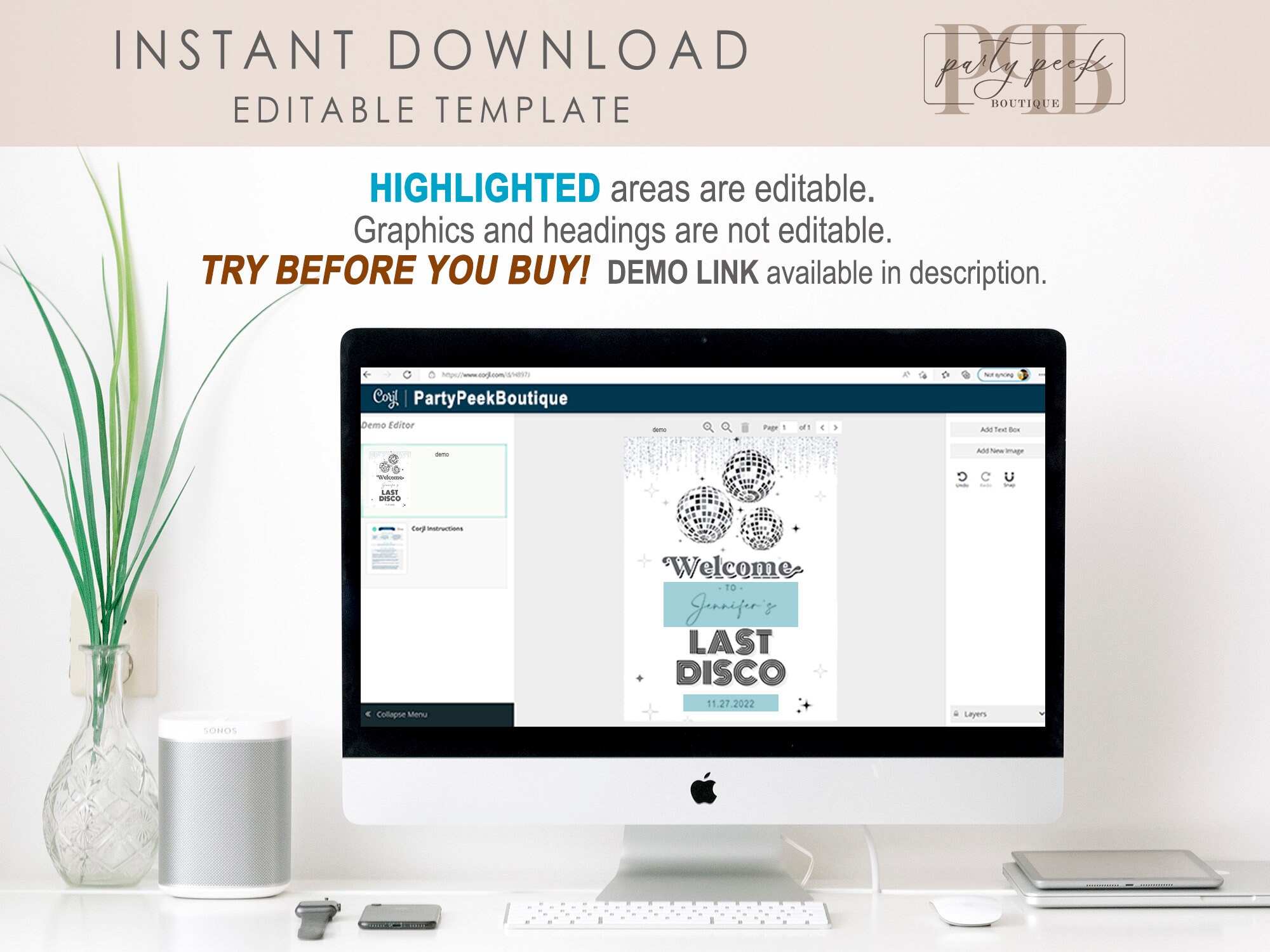 Editable Last Disco Welcome Sign, Silver Globe, Bachelorette Party ...