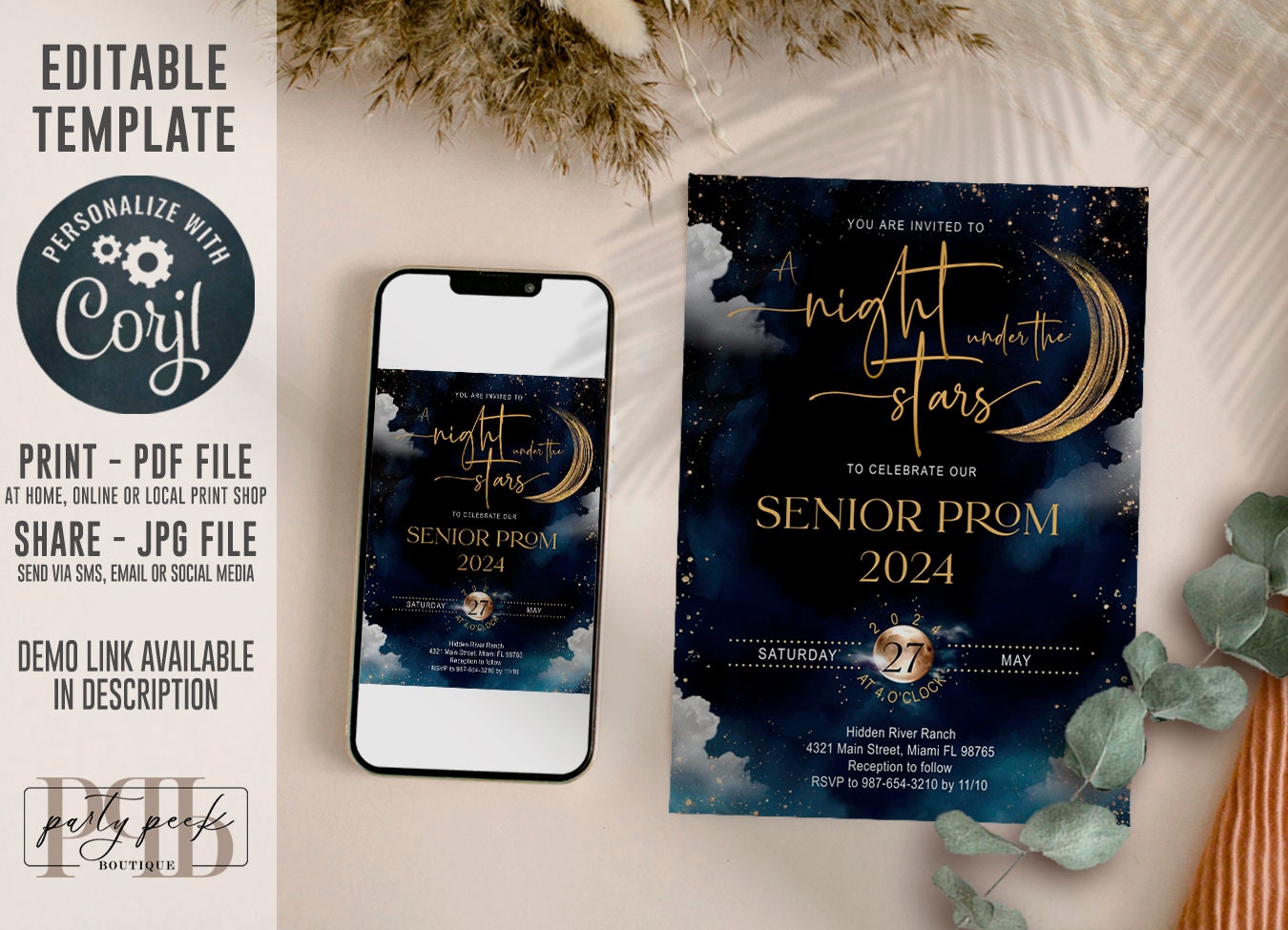 Editable A Night Under the Stars Graduation Invitation, Galaxy, Rustic ...