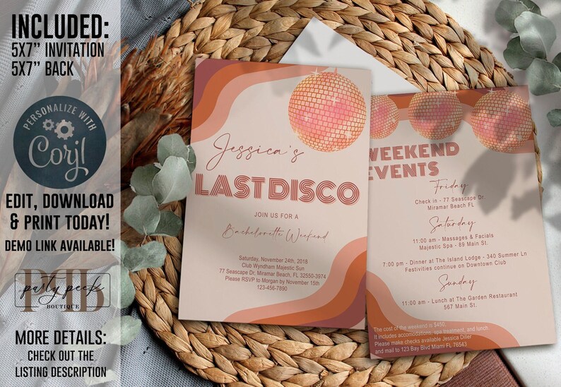 Editable Bachelorette Invitation With Back Last Disco Retro - Etsy