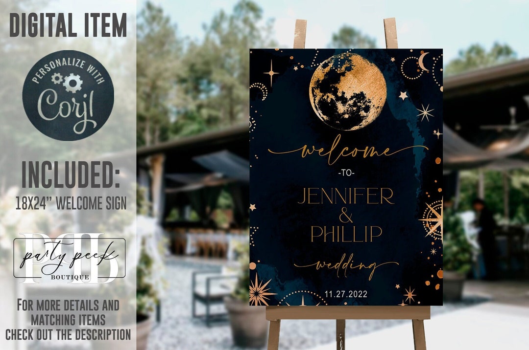 Editable Celestial Wedding Welcome Sign, Moon Wedding, Galaxy, Rustic ...