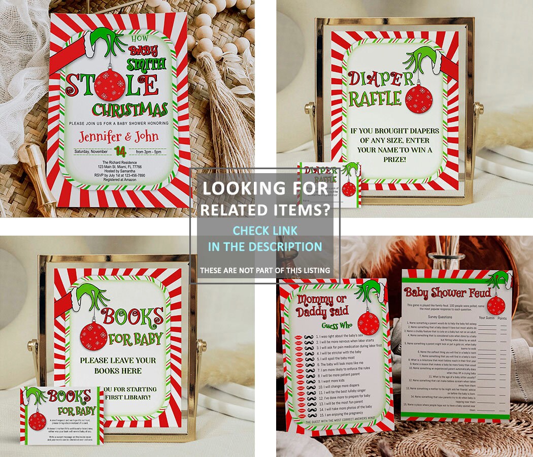 Editable Christmas Diaper Raffle Set, Sign and Card, Red Green Baby ...