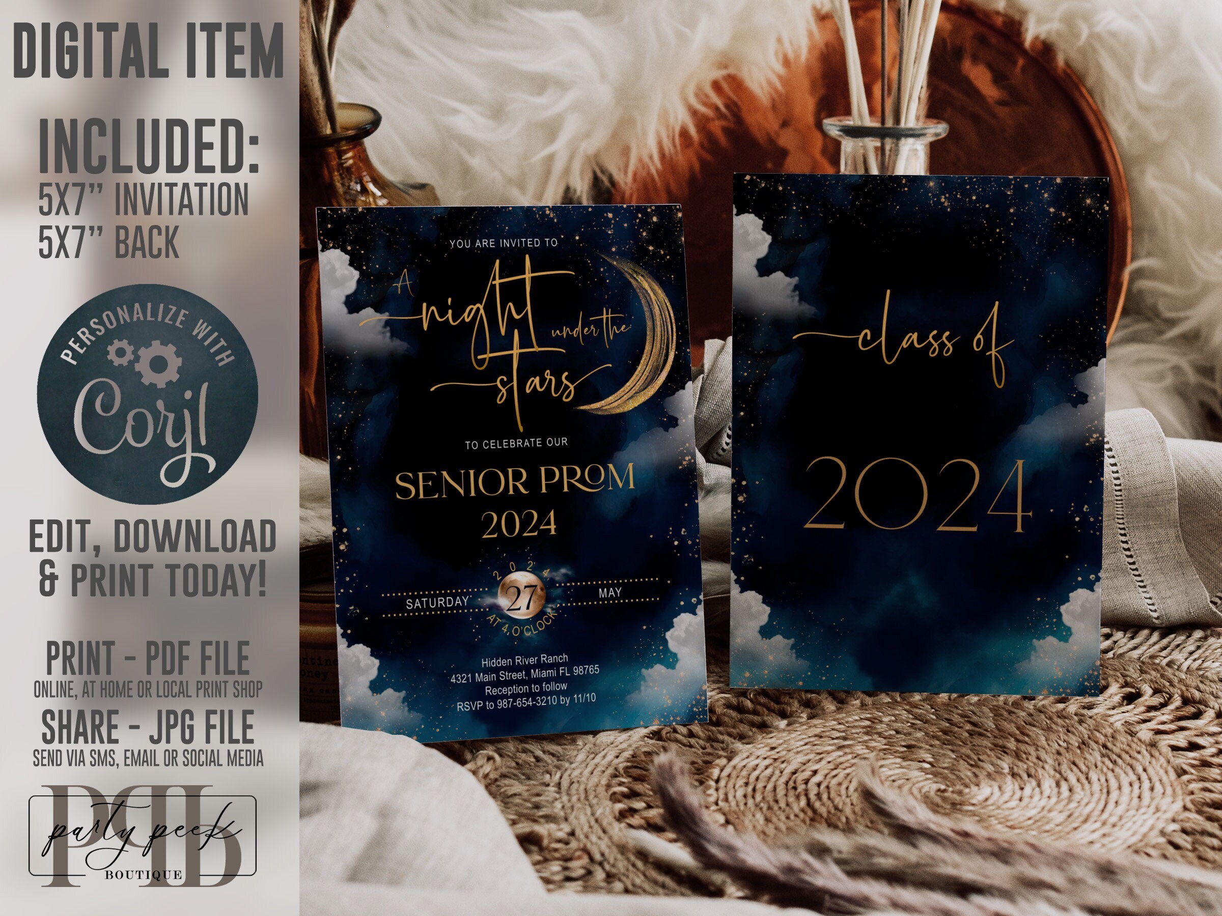 Editable A Night Under the Stars Graduation Invitation, Galaxy, Rustic ...