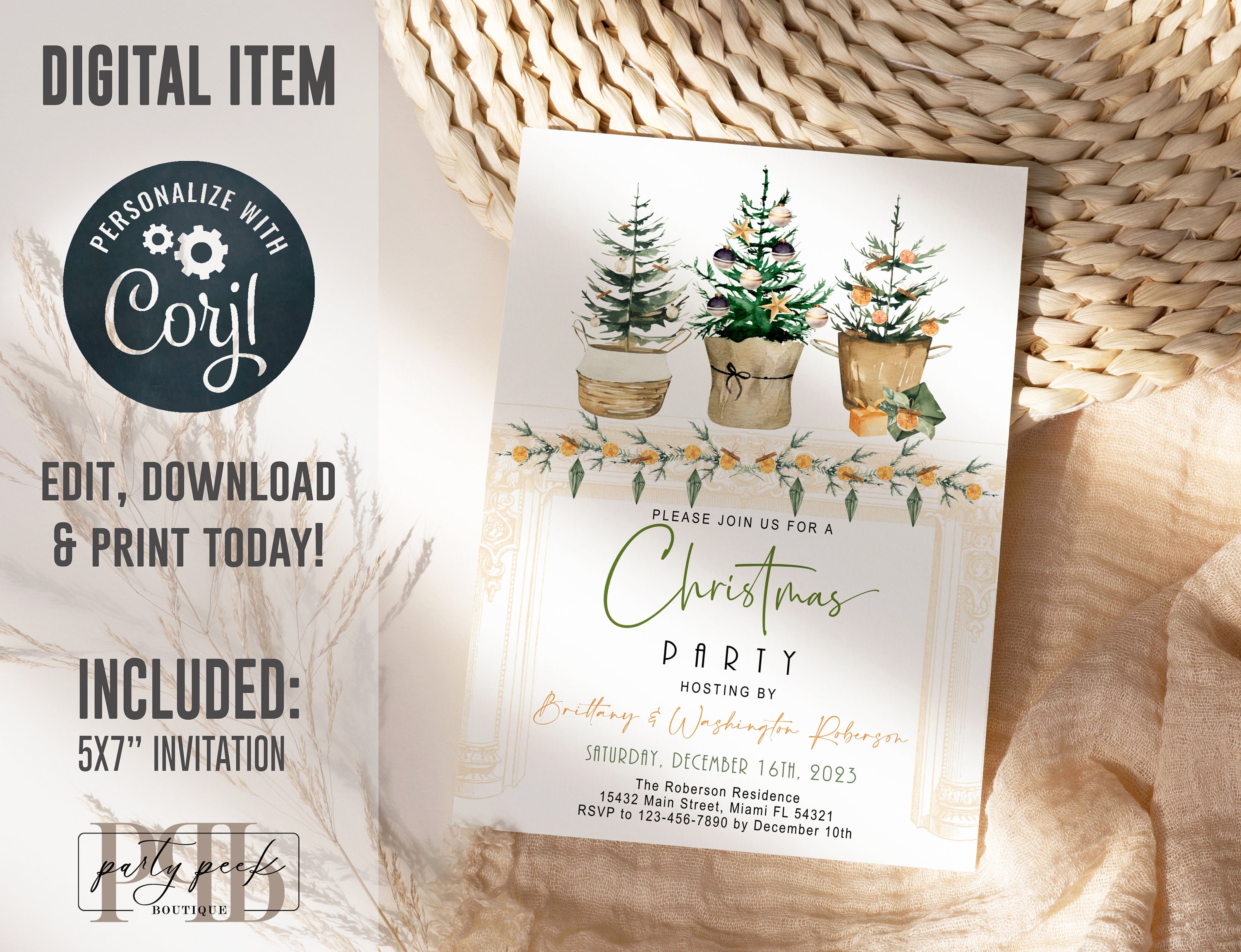 Editable Christmas Party Invitation Classic Boho Christmas - Etsy