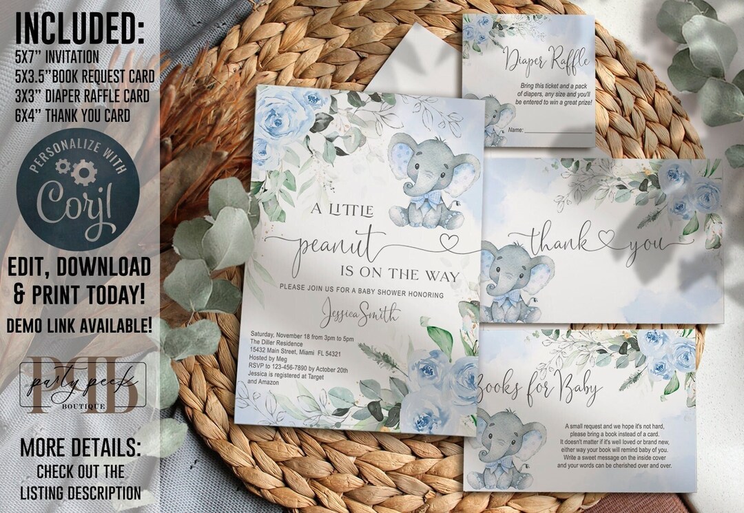 Editable A Little Peanut is on the Way Baby Shower Invitation Set ...