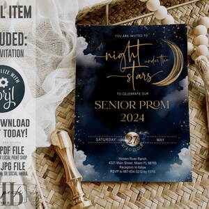 Editable A Night Under the Stars Graduation Invitation, Galaxy, Rustic ...