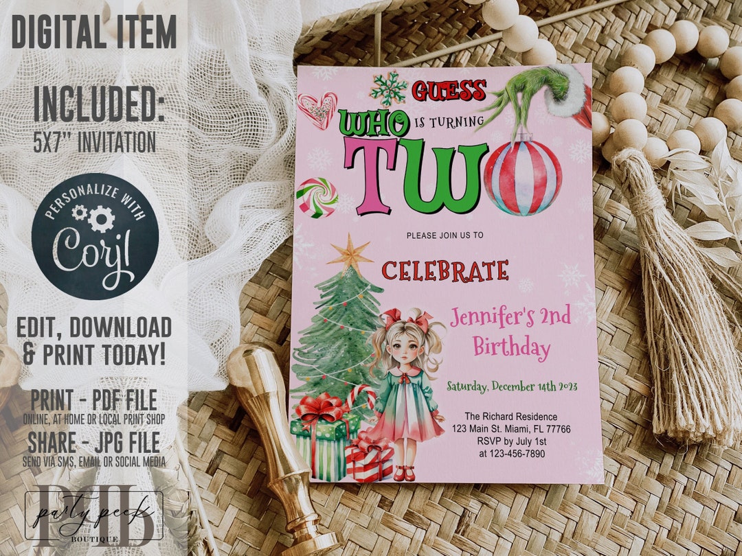 Guess Who is Turning Two Invitation, Christmas Birthday Invitation ...