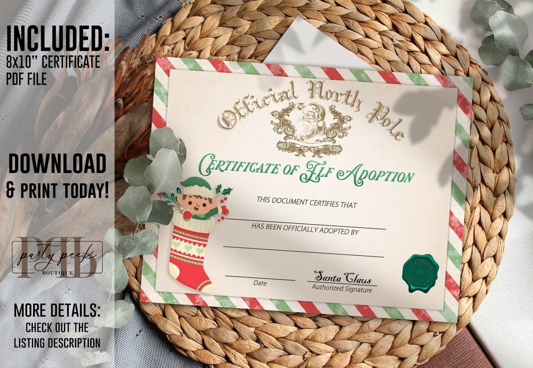 Editable Elf Adoption Certificate Certificate Template Elf - Etsy