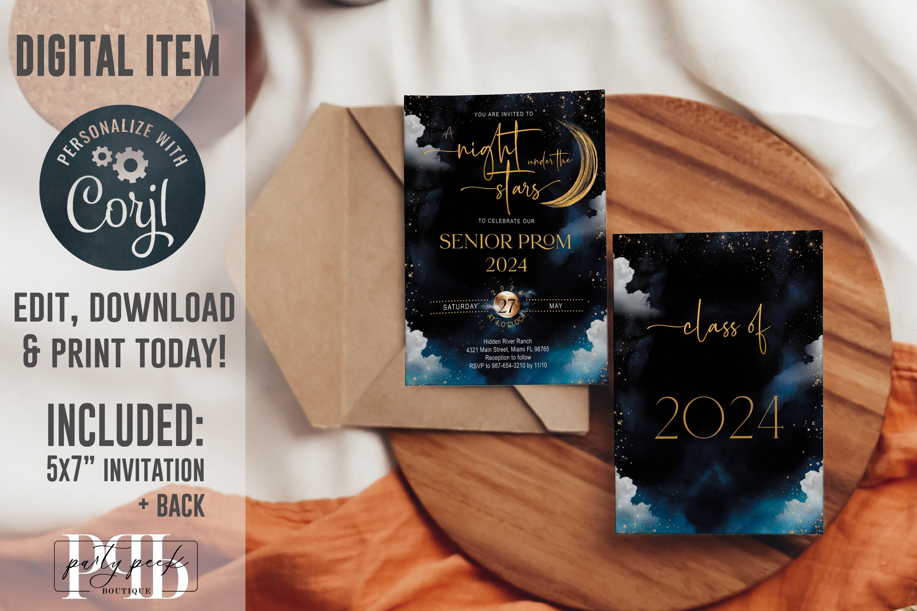 Editable A Night Under the Stars Graduation Invitation, Galaxy, Rustic ...