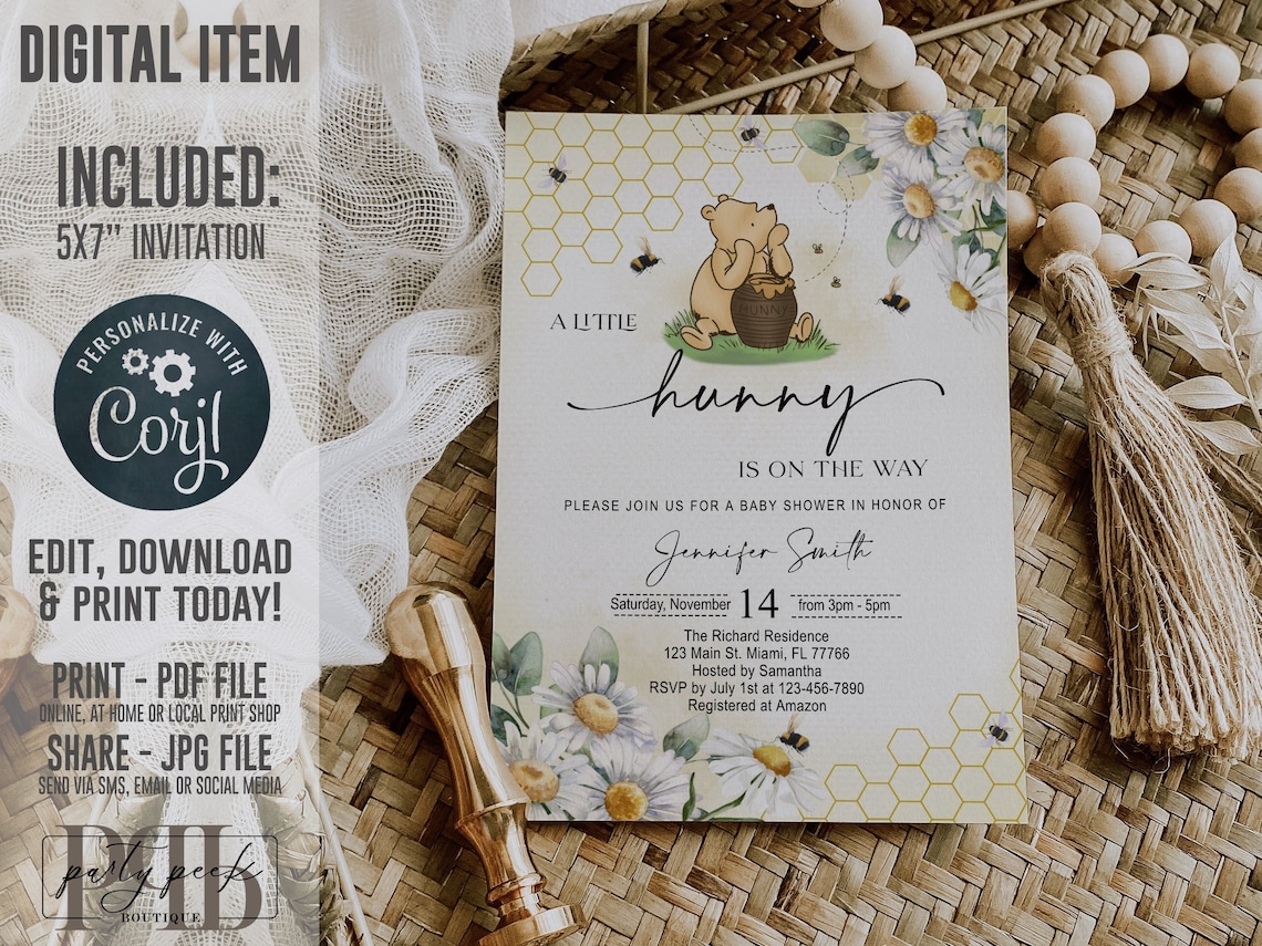 Editable Winnie the Pooh Baby Shower Invitation, Classic Winnie the ...