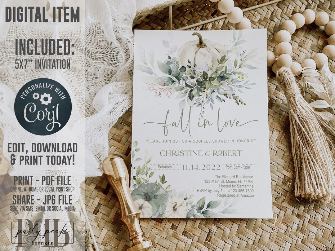 Fall in Love Invitation, Fall Bridal Shower Invitation, Wedding ...