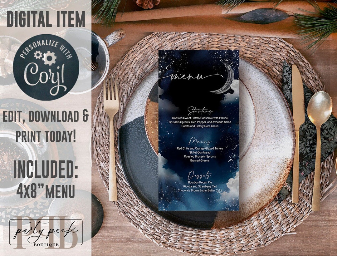 Editable Celestial Wedding Menu, Moon Wedding, Galaxy, Rustic Starry ...