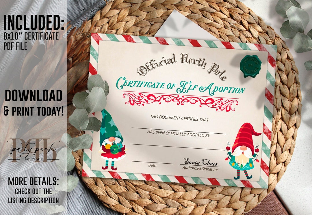 Editable Elf Adoption Certificate Certificate Template Elf - Etsy